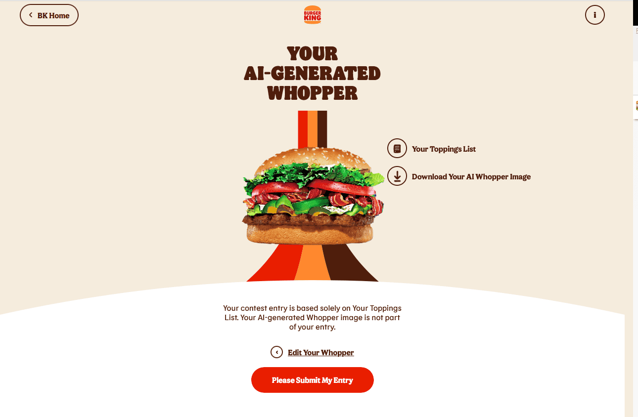 Receive a FREE Whopper from Burger King just for entering this contest ...